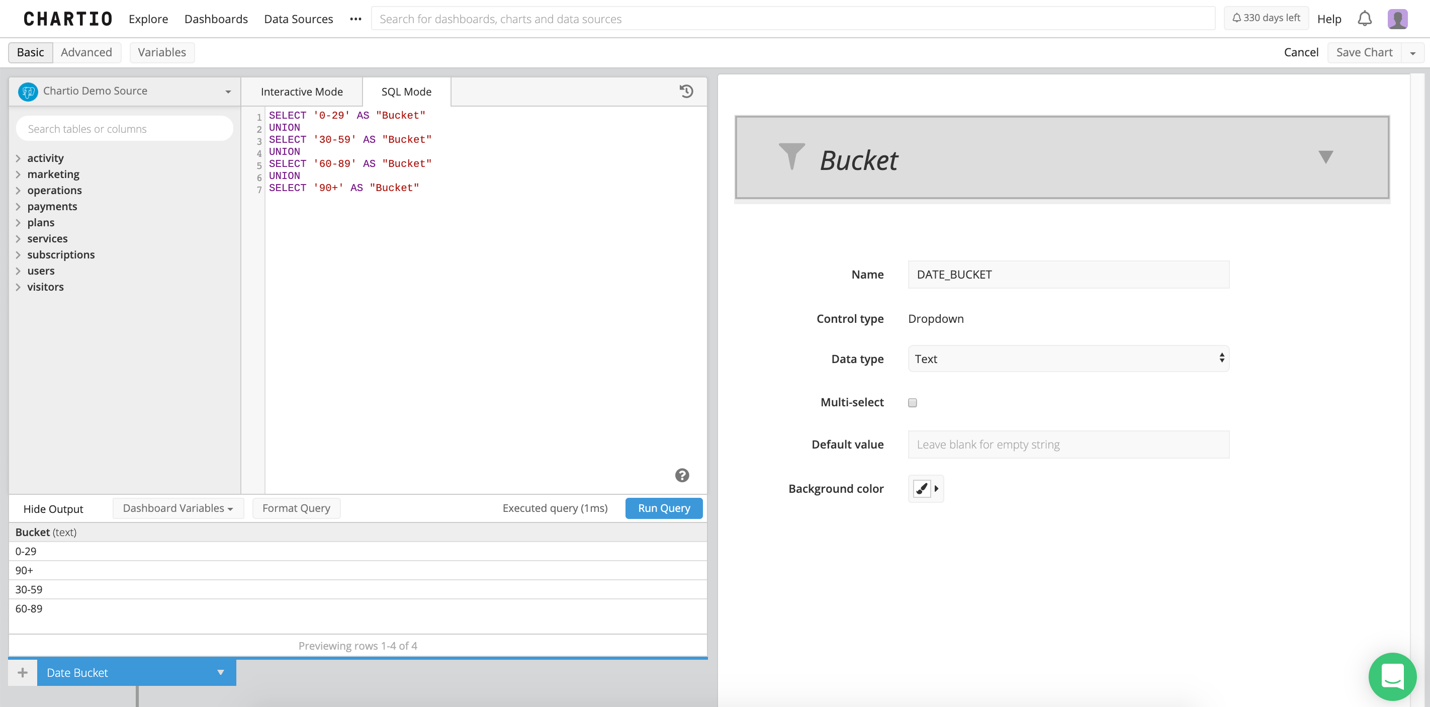 Chartio FAQs: Filtering your chart using a custom dropdown