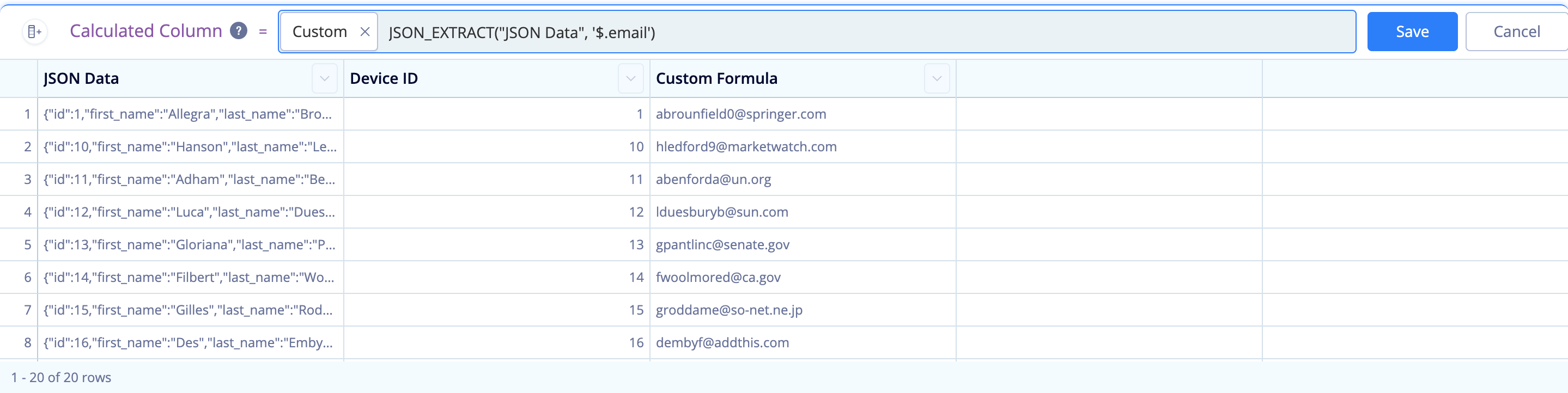 Extract Values From A JSON String In Visual SQL Chartio Documentation
